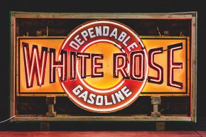 An Original, Working White Rose Gasoline Neon Sign