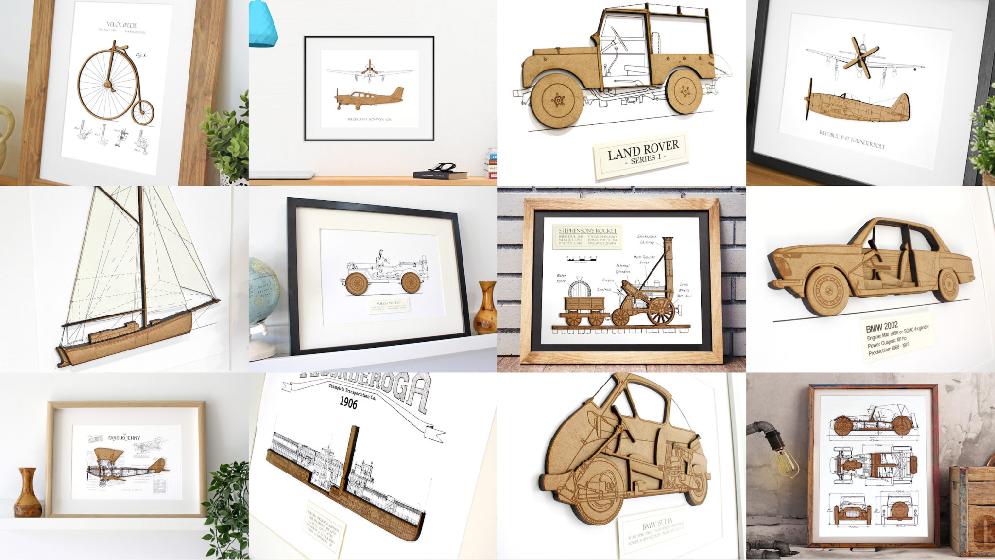 Laser Cut Wooden Vehicle Blueprints by Simply Cut Art