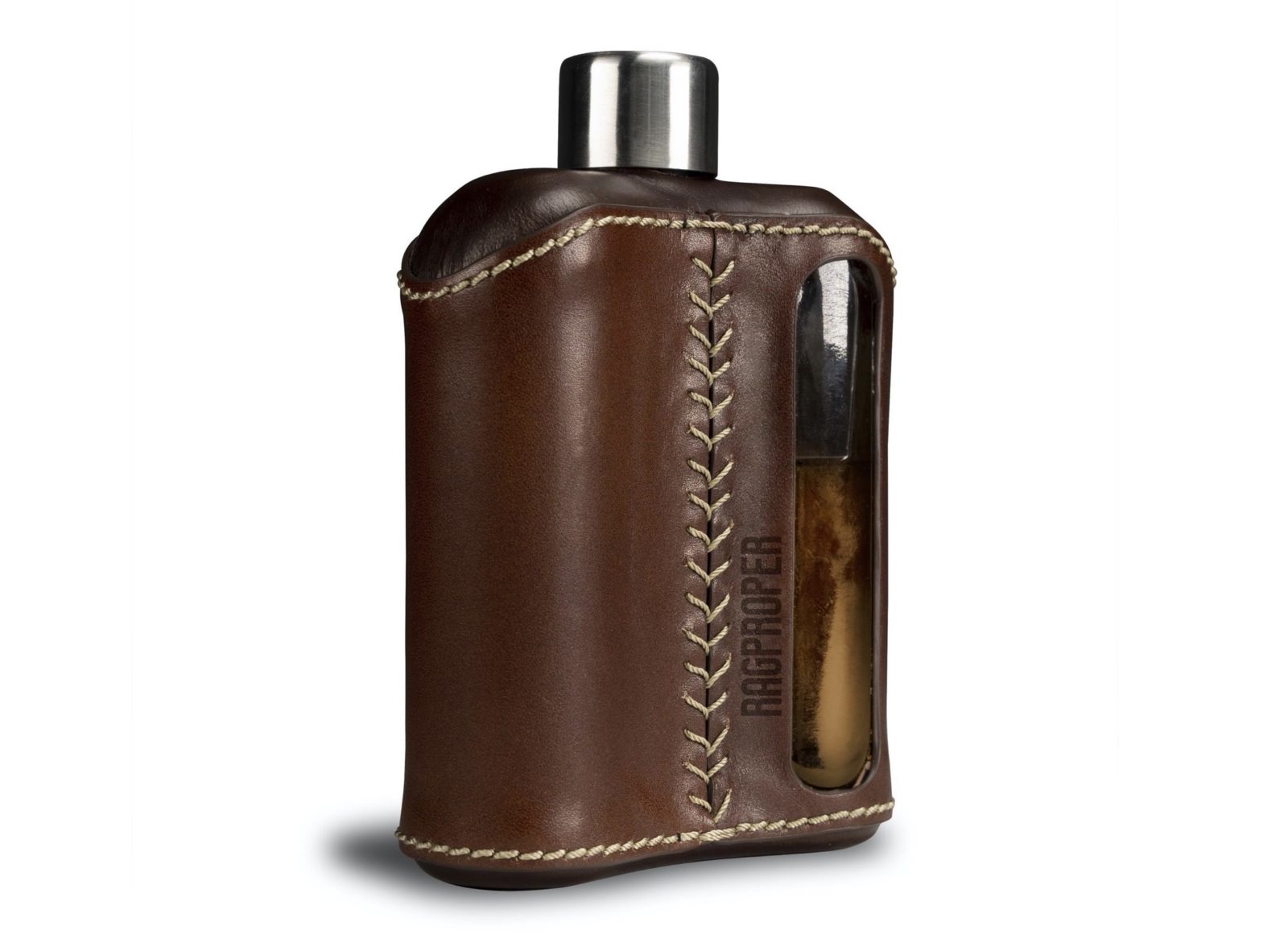 The Ragproper Leather + Glass Flask – $80 USD