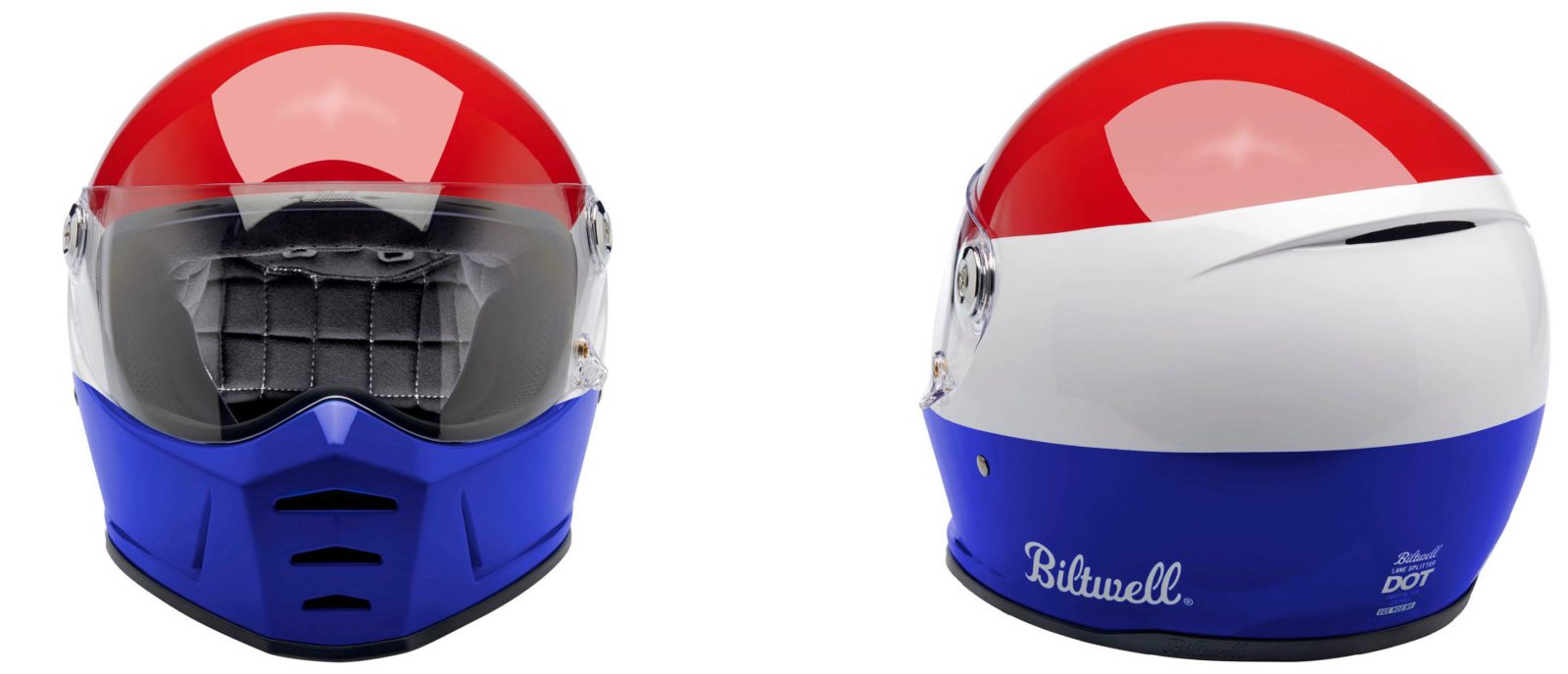 The Biltwell Lane Splitter Red/White/Blue Helmet
