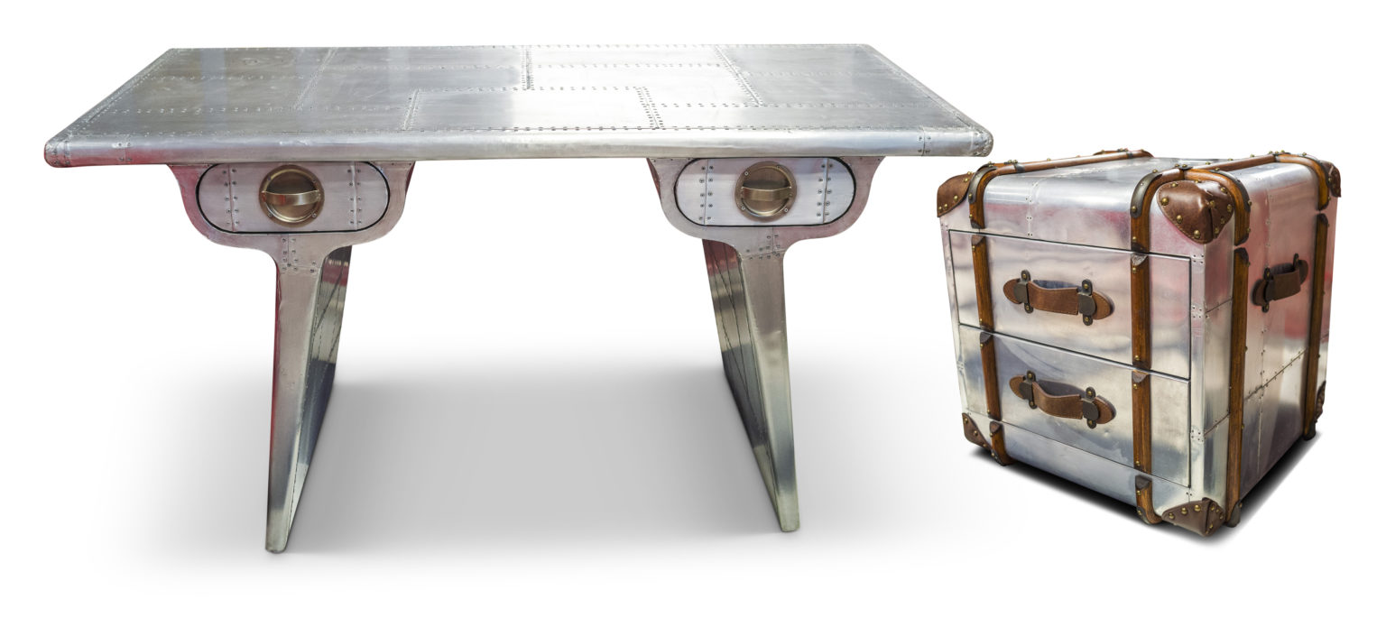 A Modern Aluminum Aircraft Desk With A Matching Cabinet
