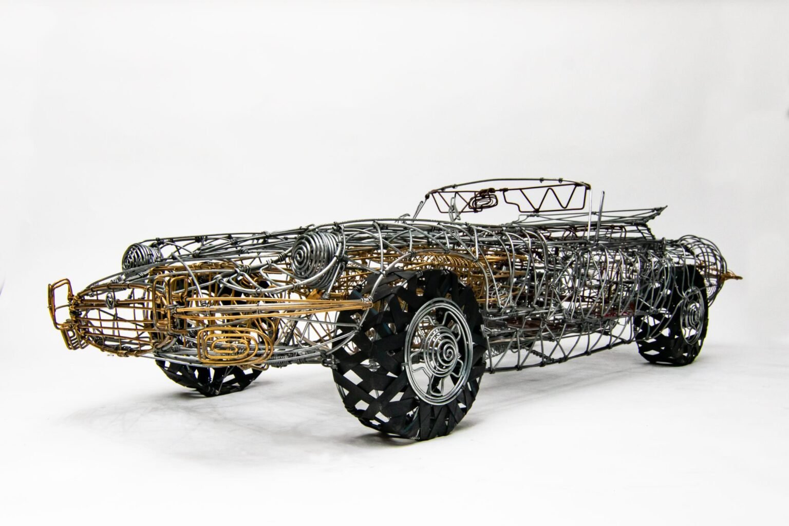 A Jaguar E-Type Series 3-Style Wire Frame Sculpture