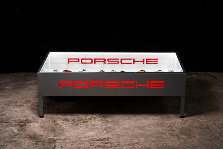 Porsche Coffee Table Containing 45 Scale Model Cars