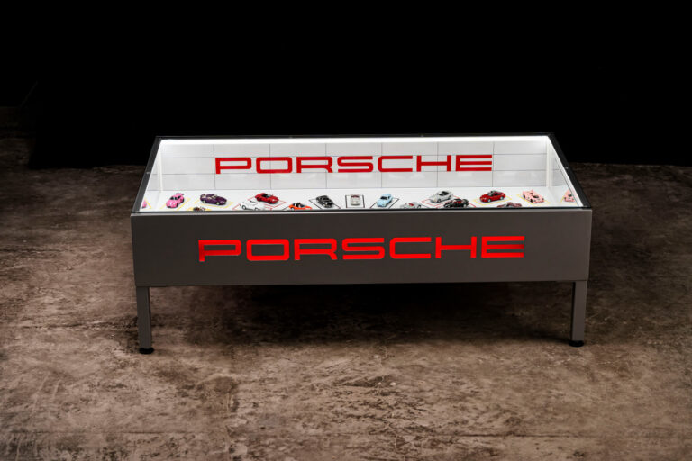 Porsche Coffee Table Containing 45 Scale Model Cars