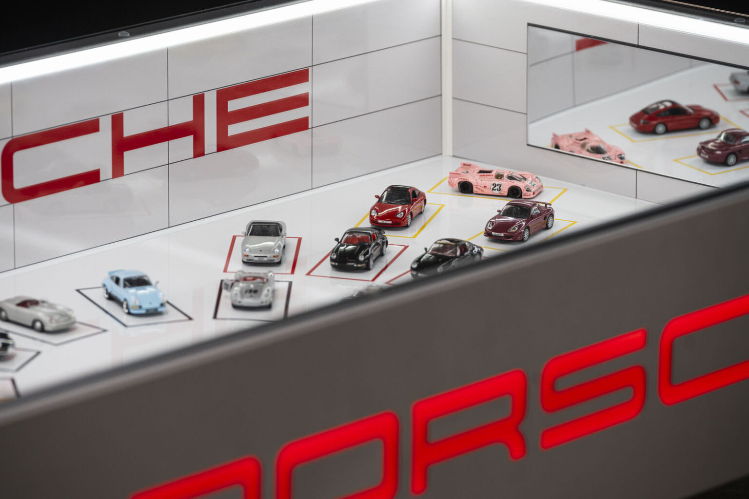 Porsche Coffee Table Containing 45 Scale Model Cars