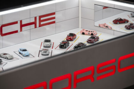 Porsche Coffee Table Containing 45 Scale Model Cars