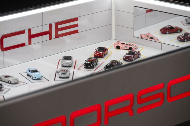 Porsche Coffee Table Containing 45 Scale Model Cars