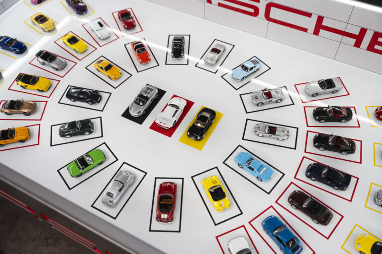 Porsche Coffee Table Containing 45 Scale Model Cars