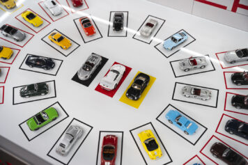 Porsche Coffee Table Containing 45 Scale Model Cars