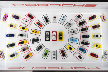 Porsche Coffee Table Containing 45 Scale Model Cars