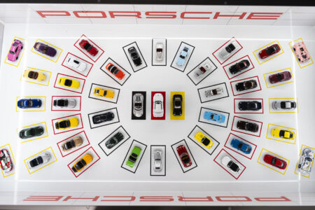 Porsche Coffee Table Containing 45 Scale Model Cars