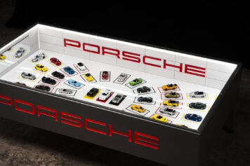Porsche Coffee Table Containing 45 Scale Model Cars