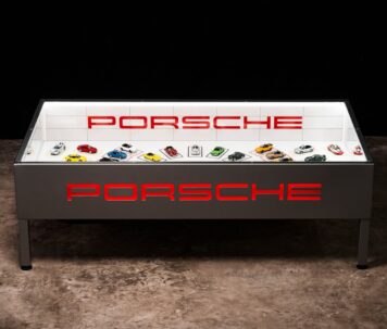 Porsche Coffee Table Containing 45 Scale Model Cars