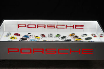 Porsche Coffee Table Containing 45 Scale Model Cars