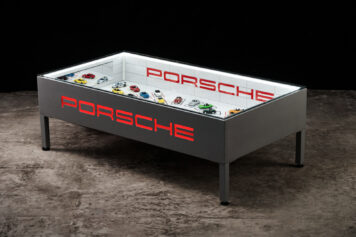 Porsche Coffee Table Containing 45 Scale Model Cars