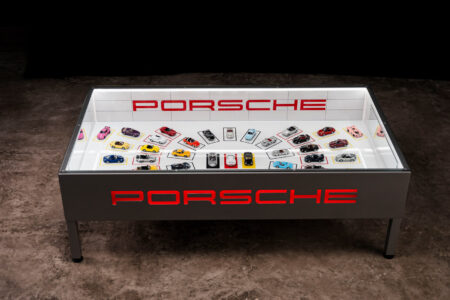 Porsche Coffee Table Containing 45 Scale Model Cars