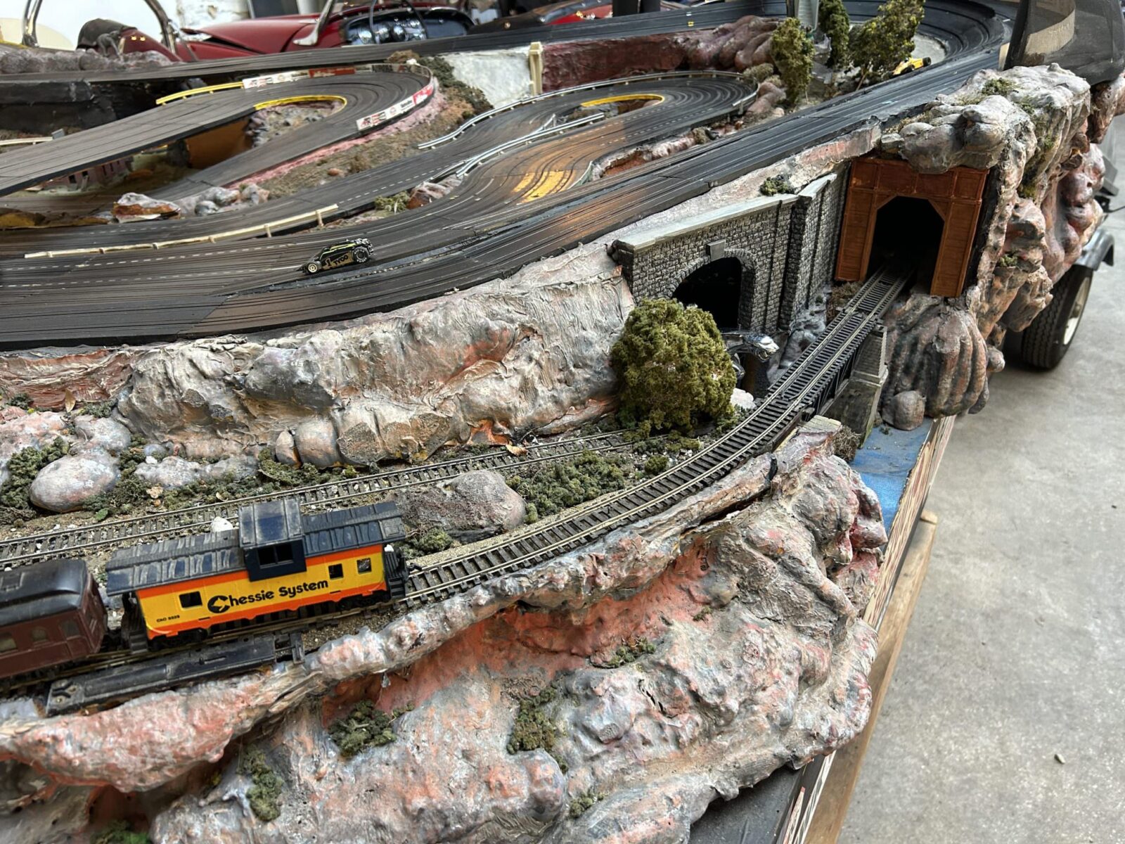 A 16 Foot Wide Slot Car Raceway (And Model Railroad Track)
