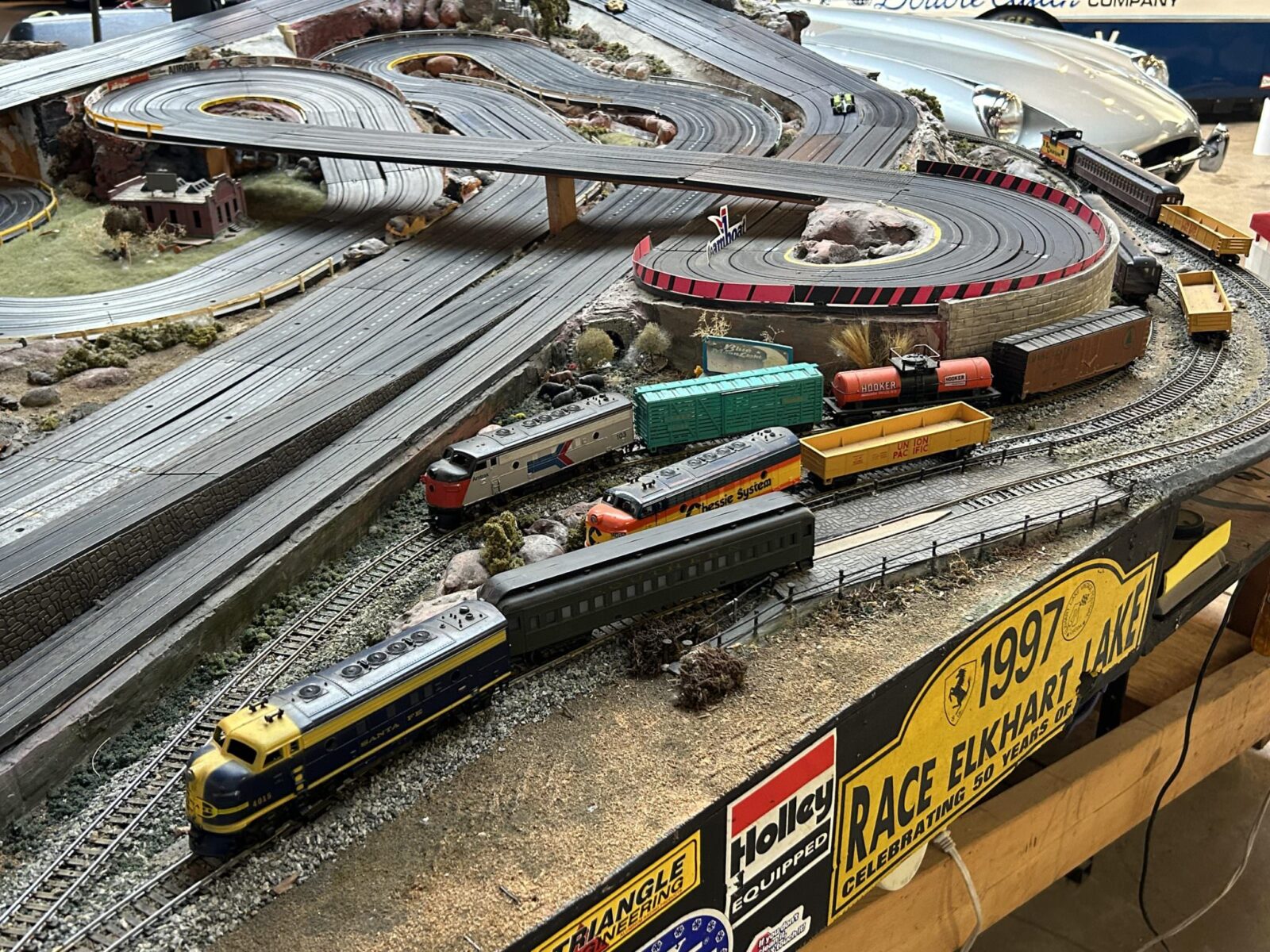 A 16 Foot Wide Slot Car Raceway (And Model Railroad Track)