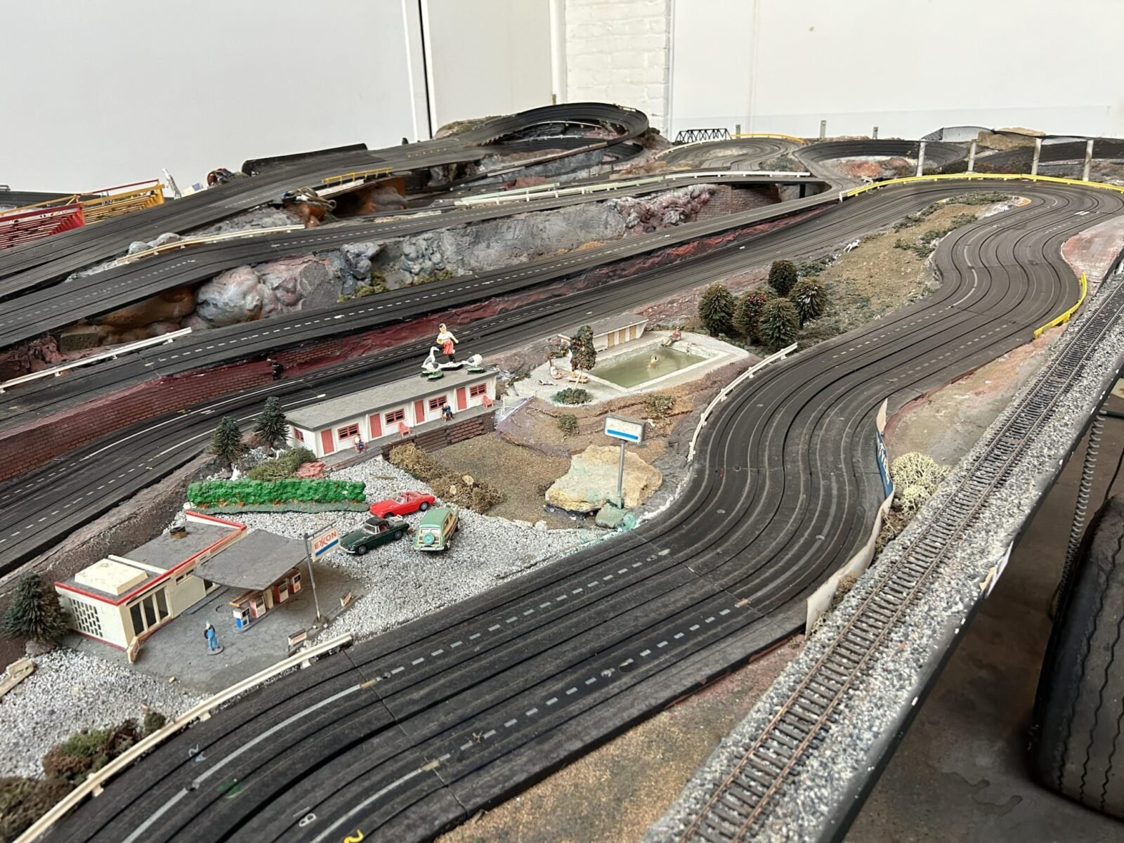 A 16 Foot Wide Slot Car Raceway (And Model Railroad Track)