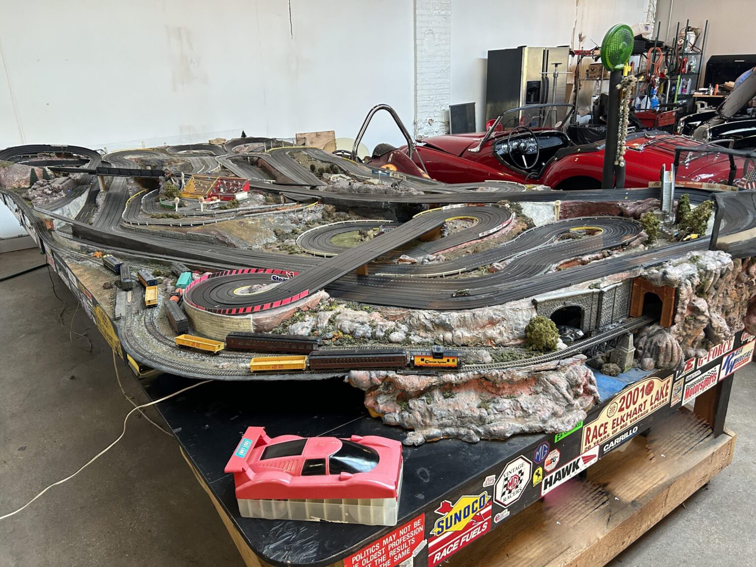 A 16 Foot Wide Slot Car Raceway (And Model Railroad Track)