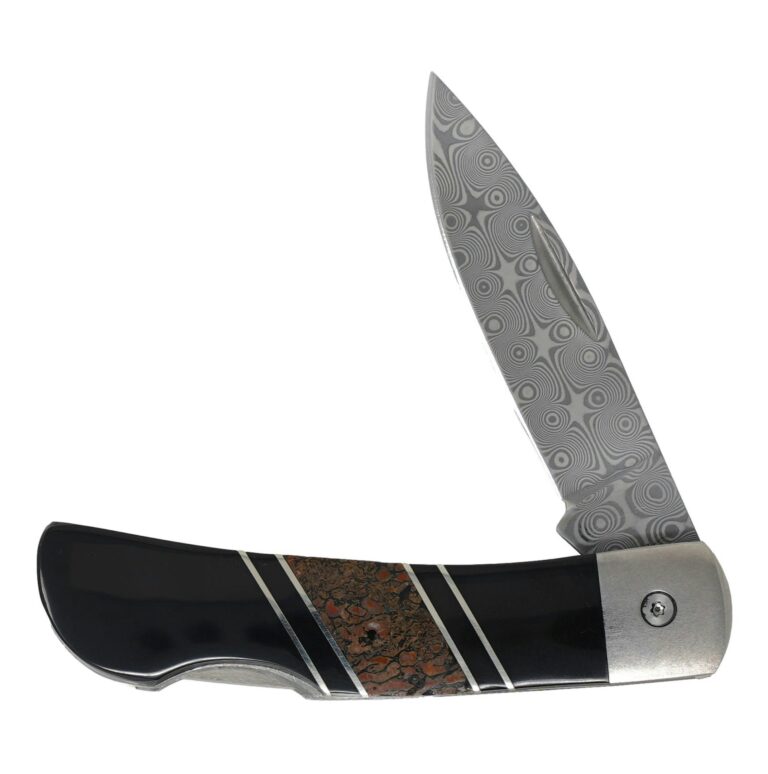 Dinosaur Bone + Amber Damascus Knife From Santa Fe Stoneworks